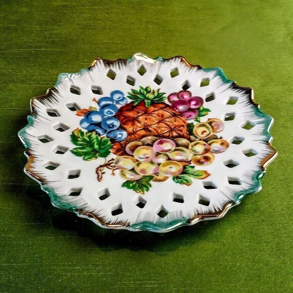 Accents | Vintage Handpainted Reticulated Spike Edge Fruit Trinket Dish ...